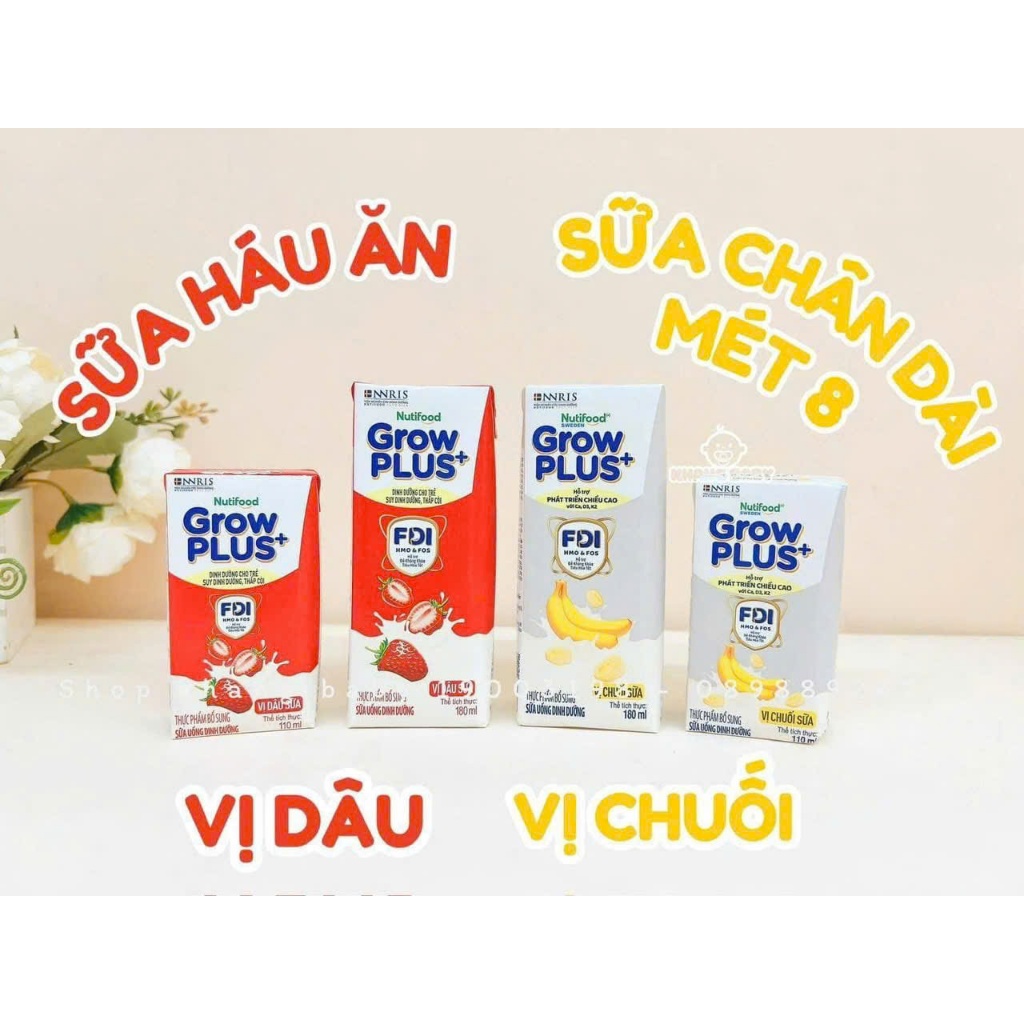 Thùng 24 hộp sữa bột pha sẵn Nutifood Grow Plus vị trái cây dâu - chuối (24 hộp x 110ml ...