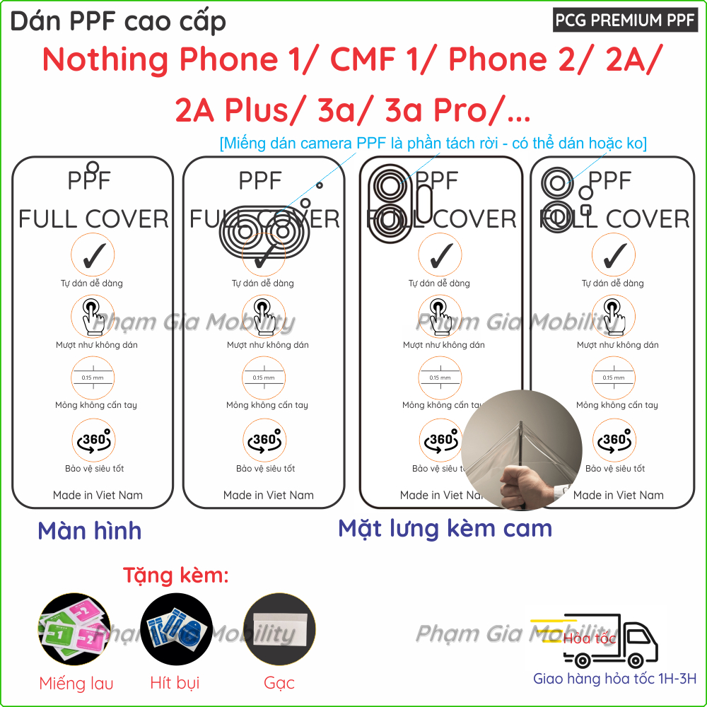 Dán PPF Nothing Phone 1/ CMF 1/ Phone 2/ 2A/ 2A Plus (2a+)/ 3a Pro loại ...