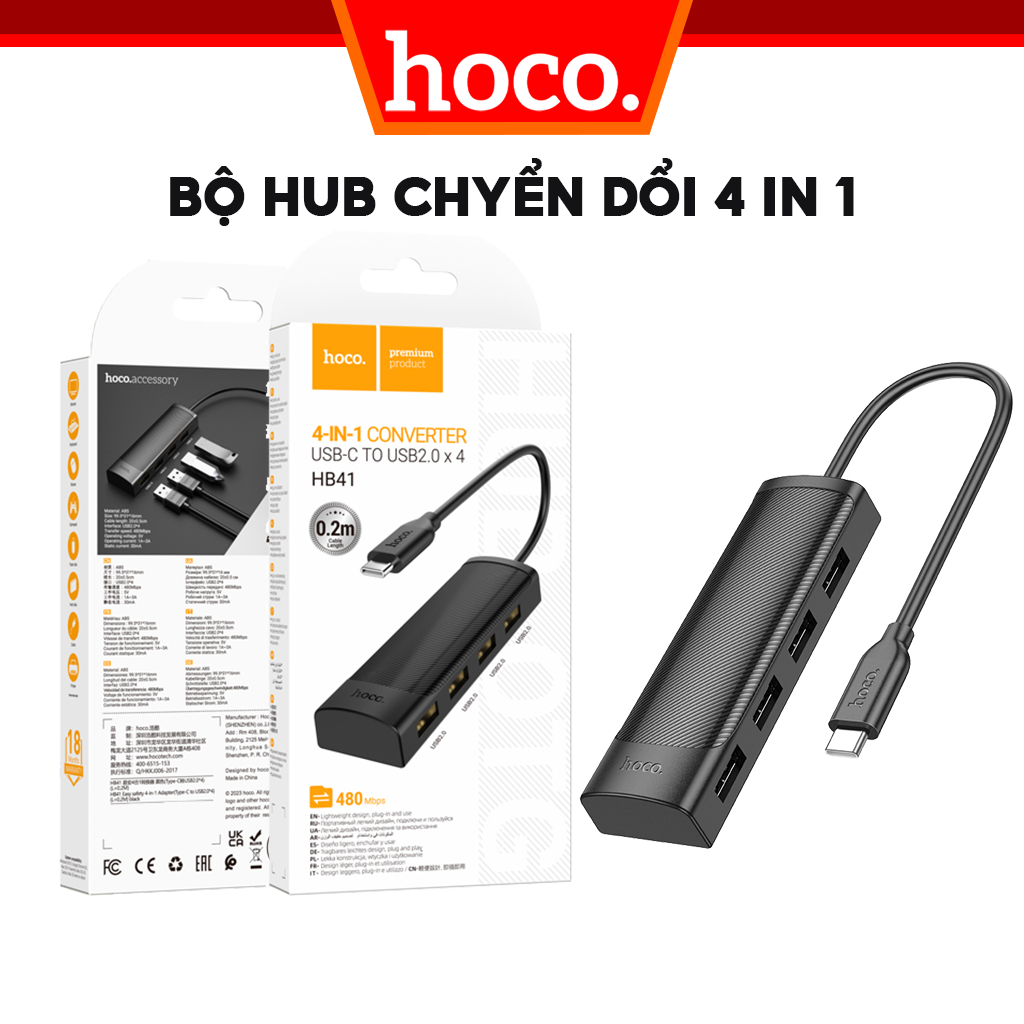 Bộ chuyển đổi Hoco HUB 4 trong 1 an toàn dễ dàng HB41 Type-C sang USB 2 ...