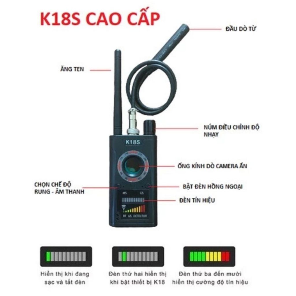 Máy dò tìm và phát hiện camera, GPS,.. K68. Thiết Bị Dò Tìm Phát Hiện Camera phát sóng không dây ...