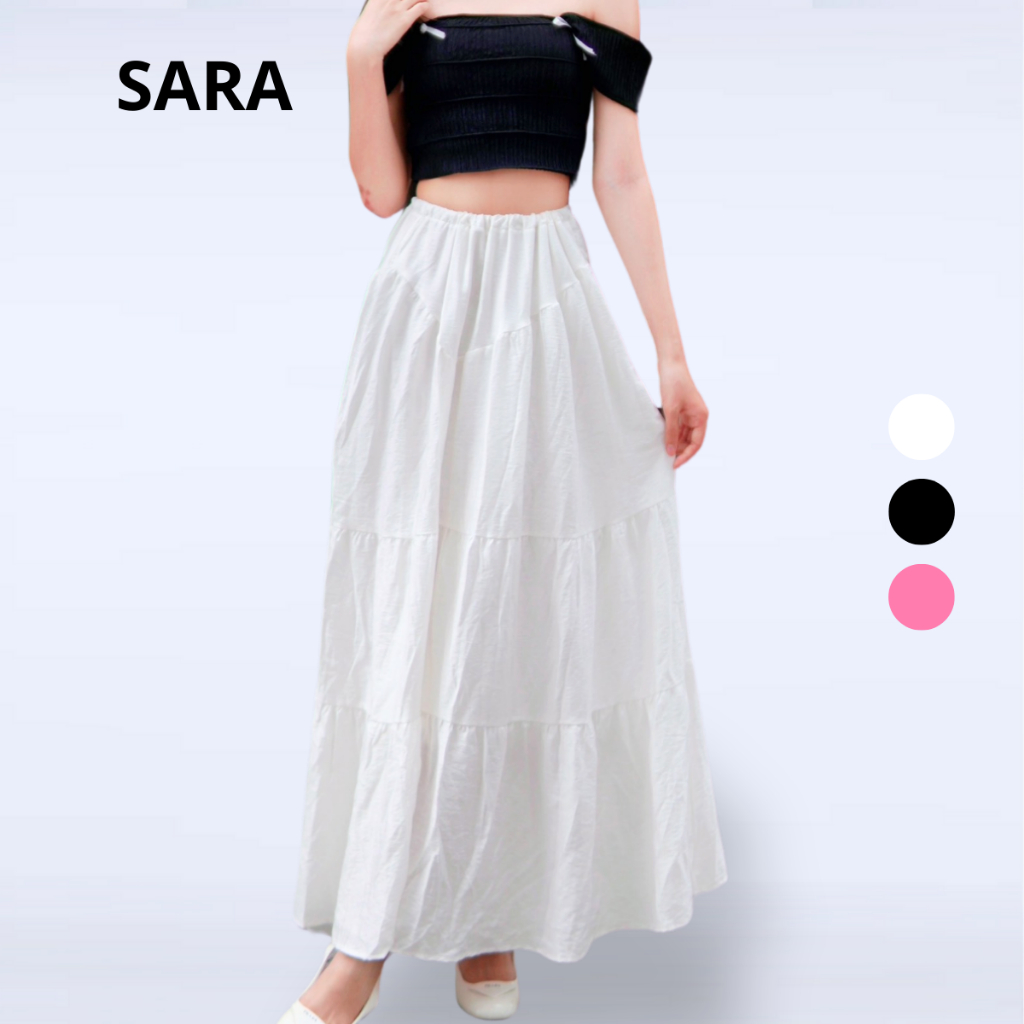 SARA Chân Váy Midi Dài Tơ Xước Xòe Tầng Cạp Dây Rút Hai Lớp Siêu Xinh ...