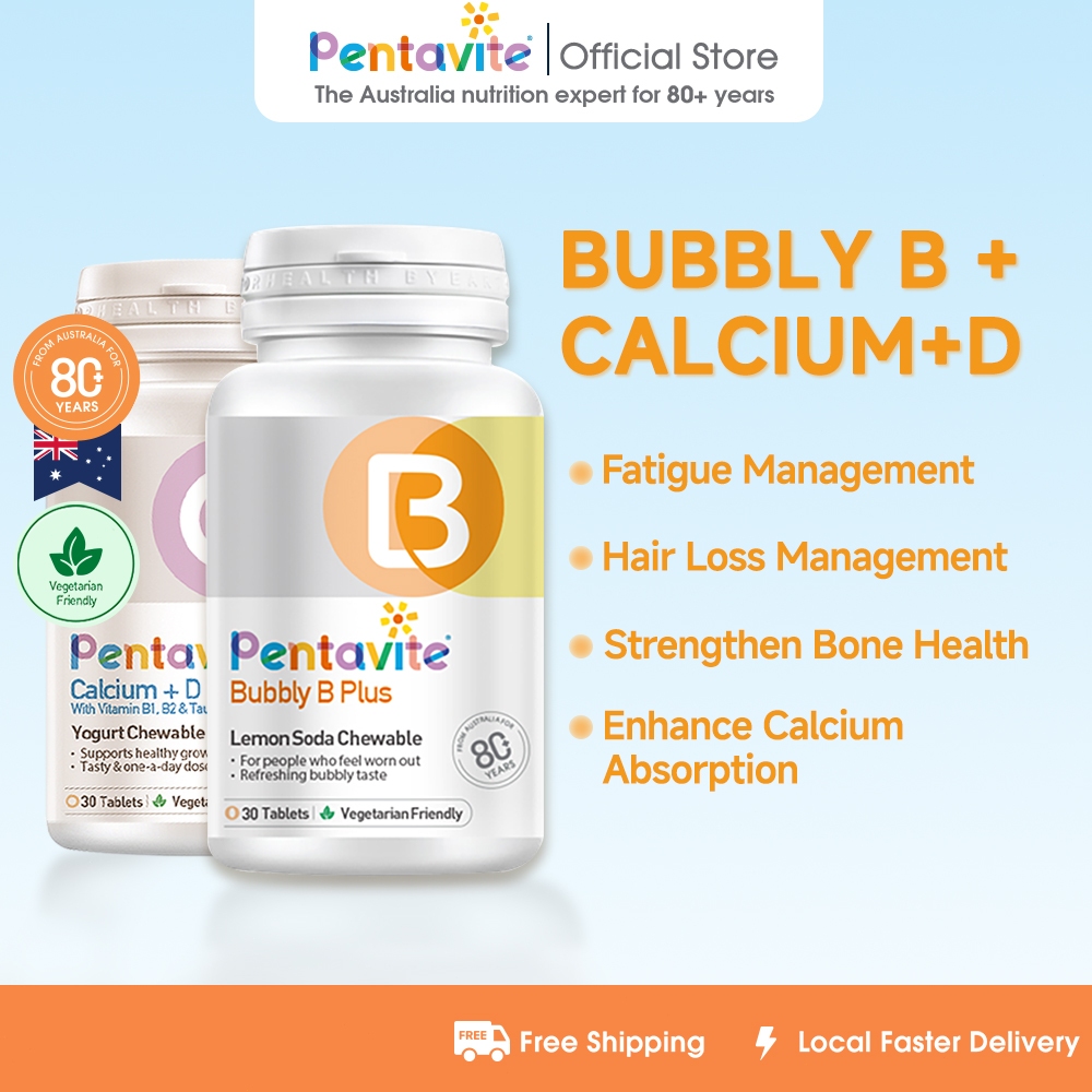 Pentavite Bộ 2 Chai（Bubbly B + Calcium+D Plus）Viên Nhai 60 Viên Bổ Sung ...