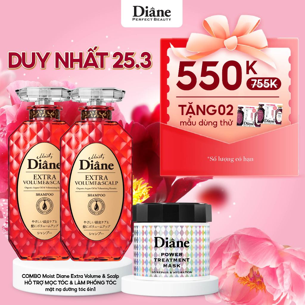 COMBO Gội Xả Moist Diane Extra Volume & Scalp 450ml*2 + Mặt Nạ Tóc 6 in ...