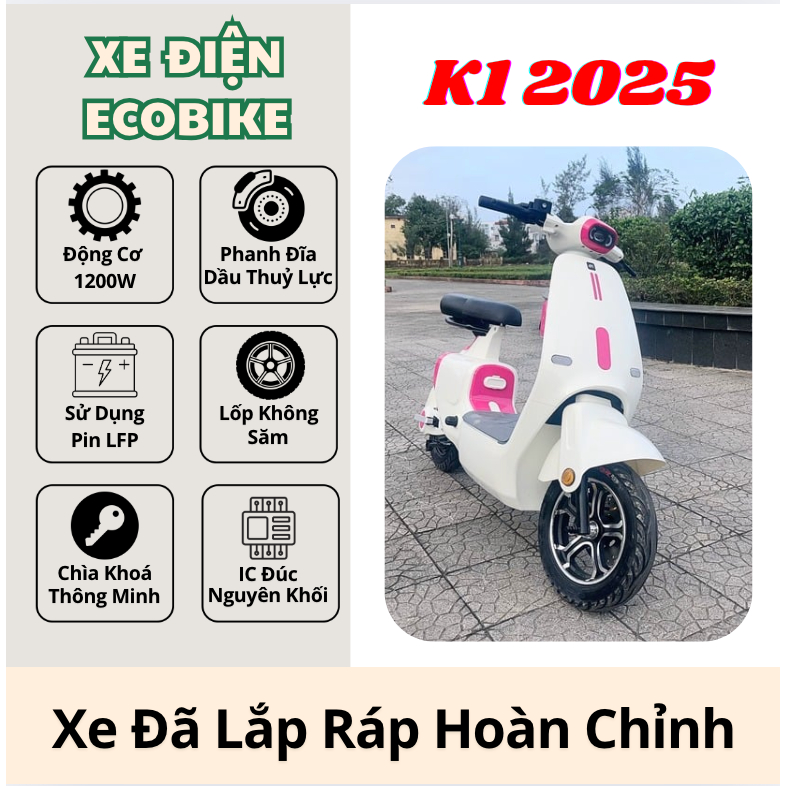 Xe điện K1 chạy pin LFP 70-80km 1 lần sạc, động cơ 1200W, ic đúc, decor ...