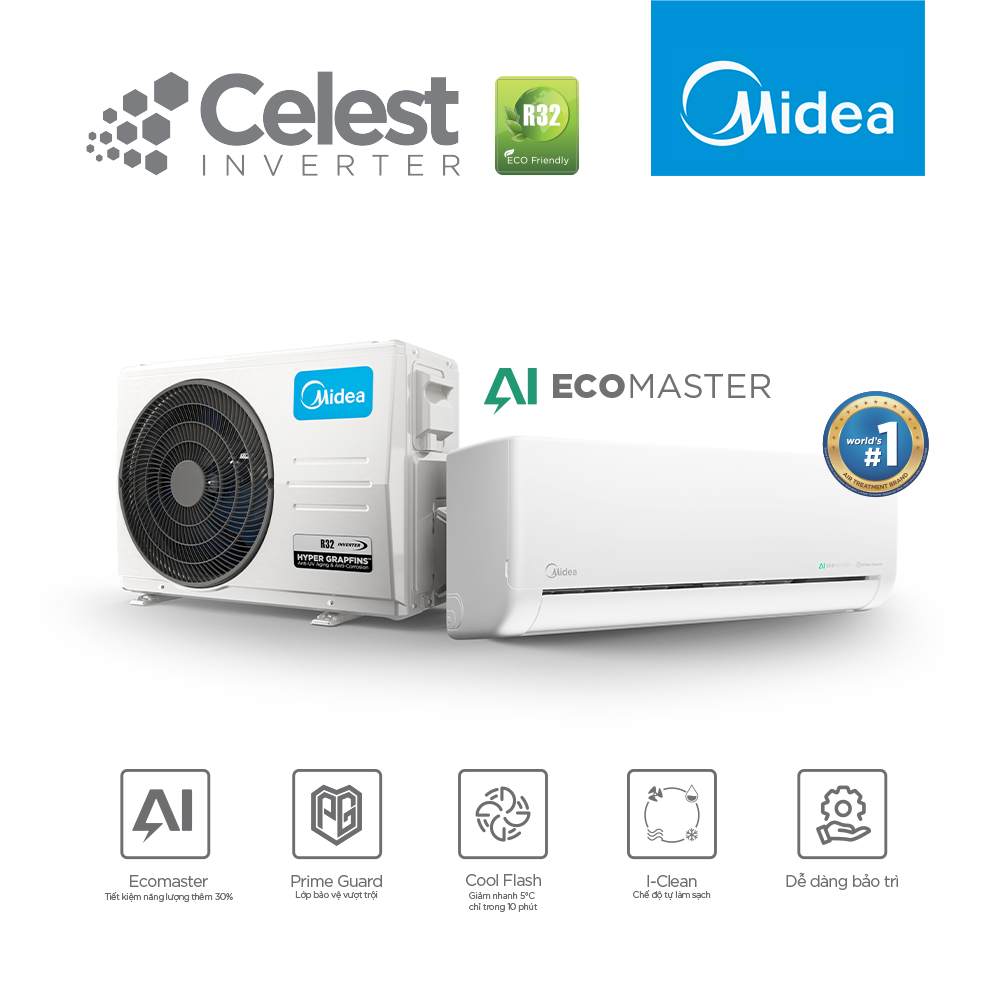 [Tặng máy hút bụi] Điều hòa Midea Celest Inverter - Công nghệ AI ECOMASTER Tiết kiệm điện - Bảo ...