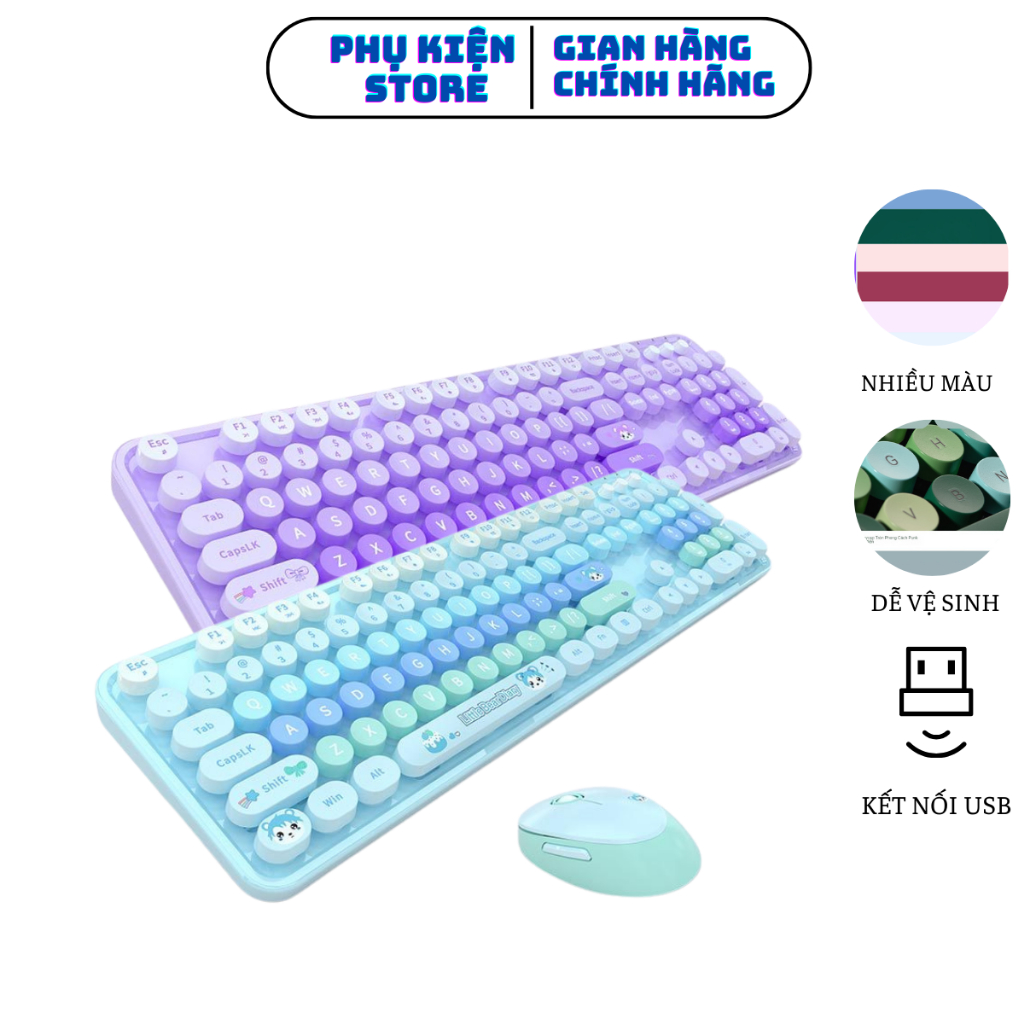 [HOT] Bàn phím không dây nhiều màu phím Retro kèm chuột USB PLk006 ...