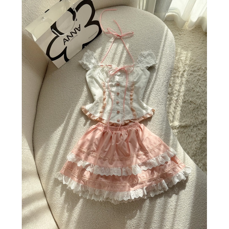 Set Bộ Áo Ren Viền Kèm Chân Váy Xoè Anna - Set Narin | Shopee Việt Nam
