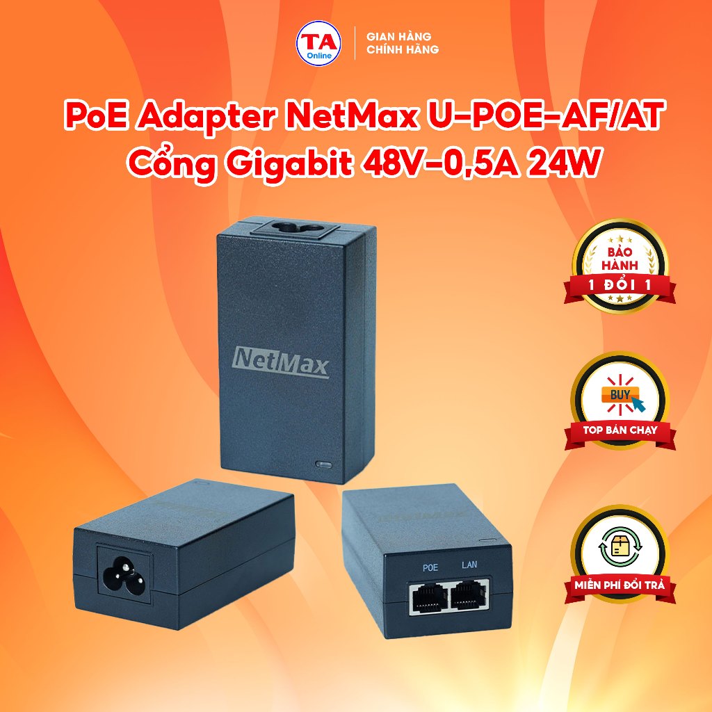 PoE Adapter NetMax cổng Gigabit 48V 0.5A~0.65A Mã U-POE-AF/AT | Shopee ...