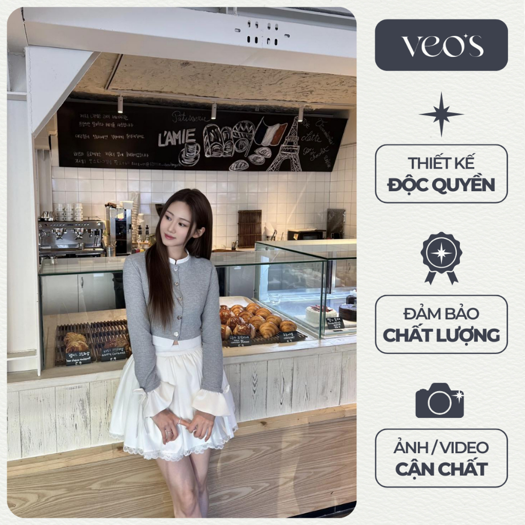 Set Đồ Thiết Kế Nữ Veo's Áo Len Dài Tay Lót Lụa Cổ Tàu Tay Áo Cách Điệu Tiểu Thư Chân Váy Xoè ...