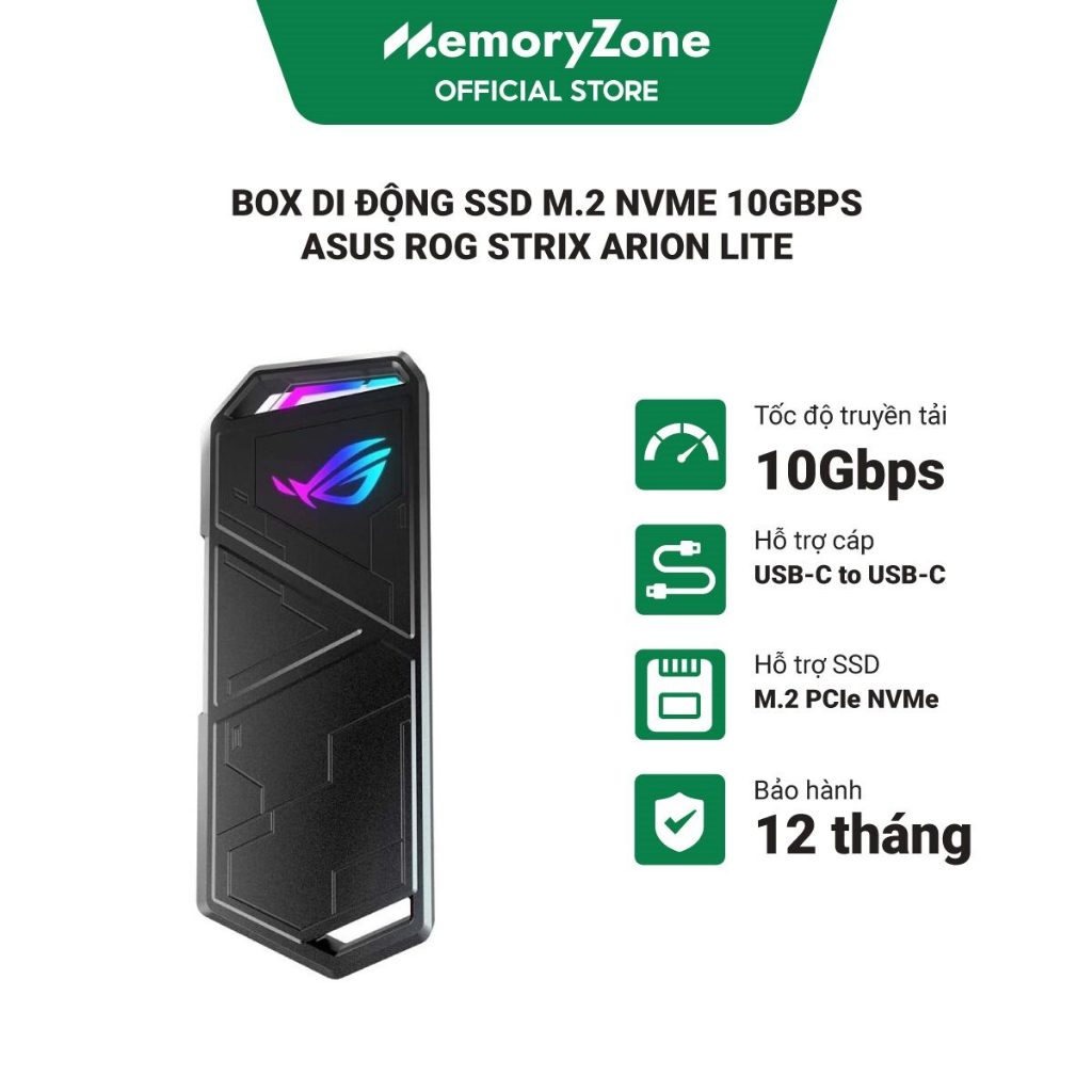 Box di động SSD M.2 NVMe Asus ROG Strix Arion Lite to USB 3.2 Gen 2 ...