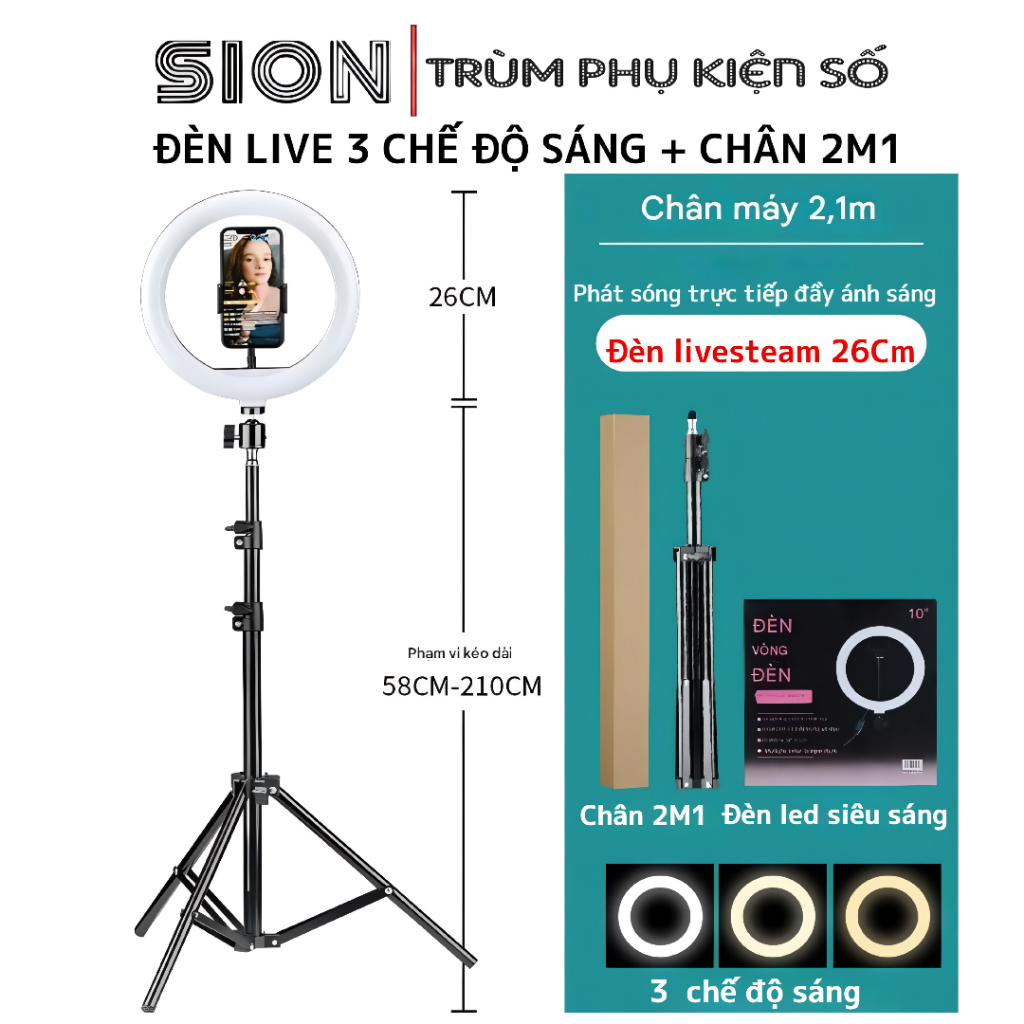 Đèn Livestream Size 26Cm Kèm Chân Đỡ Điện Thoại 2m1, Đèn Led Livestream ...