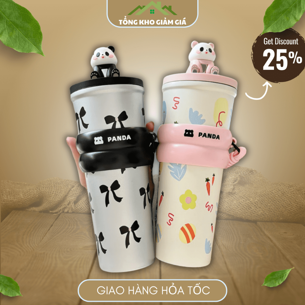 Ly giữ nhiệt Panda 700ml inox 304 cốc giữ nhiệt nóng lạnh ShopHoKo có ống hút quai xách tiện lợi ...