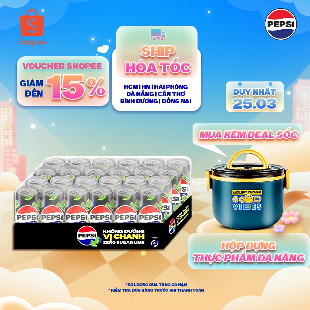 Thùng 24 Lon Nước Uống Có Gaz Pepsi Vị Chanh Không Calo (320ml/lon) | Shopee Việt Nam