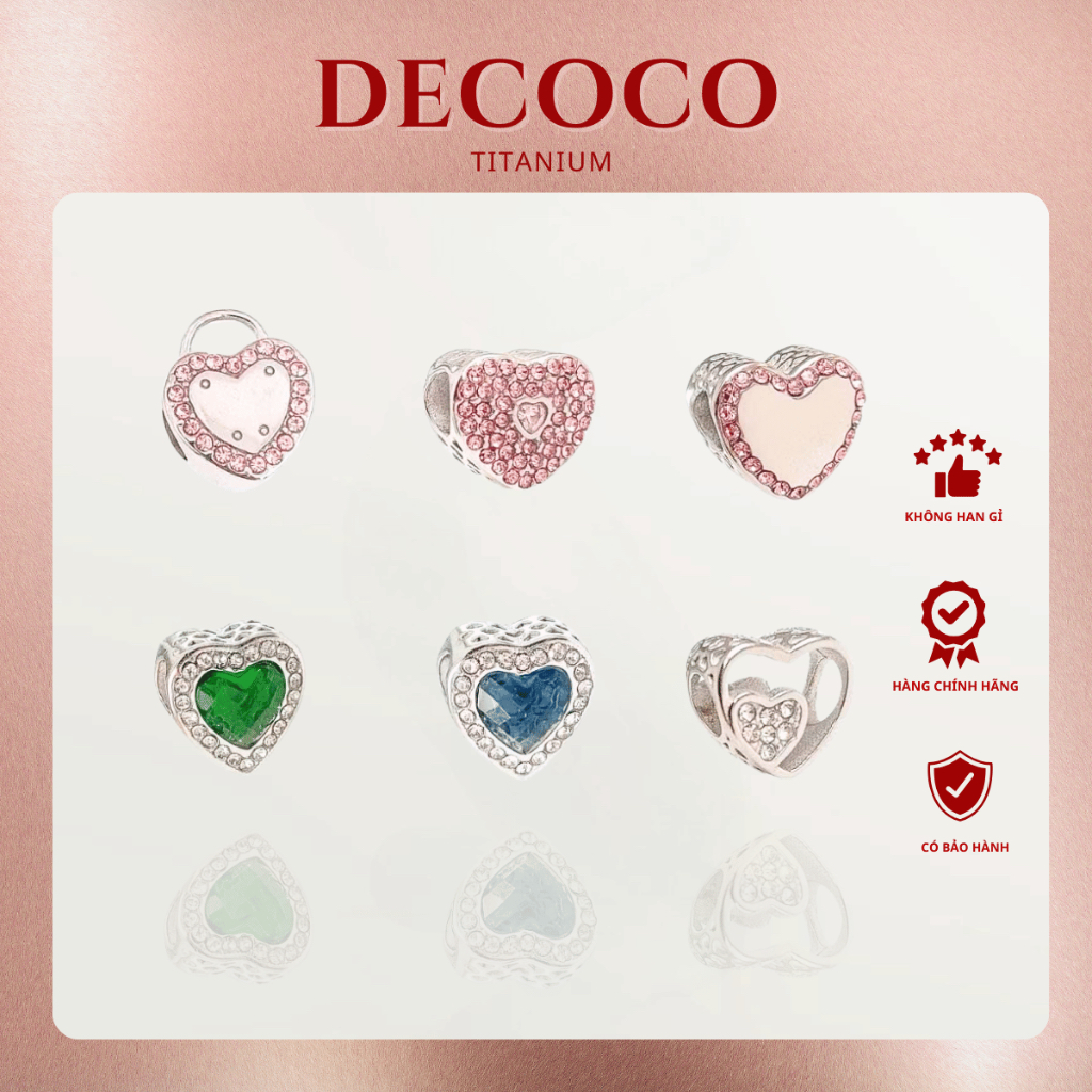 Hạt charm De Coco Trái Tim xâu mặt vòng titan không đen gỉ DECOCO ACCESSORIES | Shopee Việt Nam