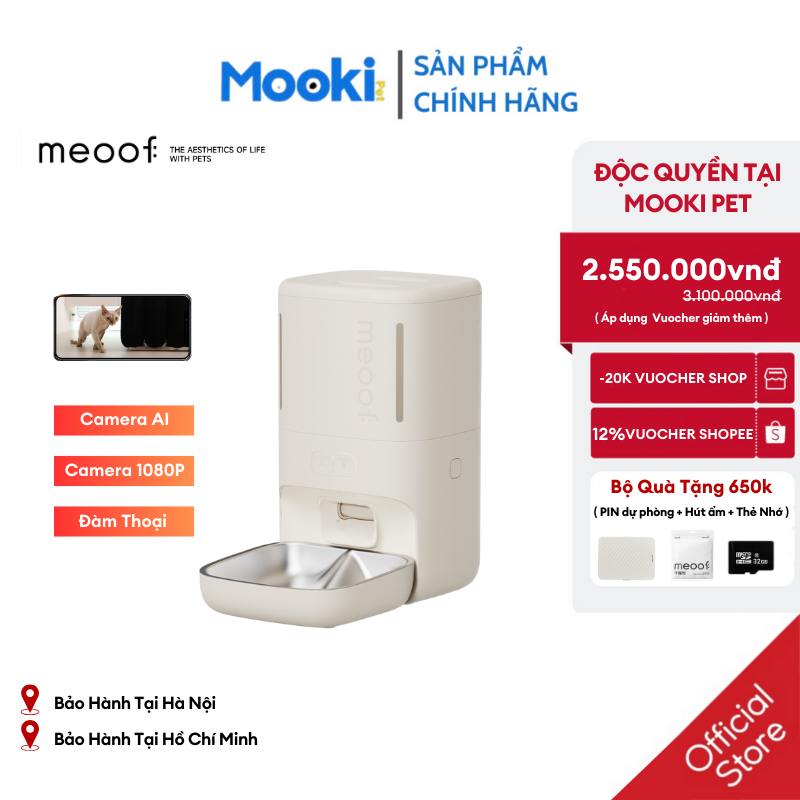 Máy nhả hạt tự động Meoof Cho Chó Mèo CAMERA AI Hai Ngăn Dung Tích 5L ...