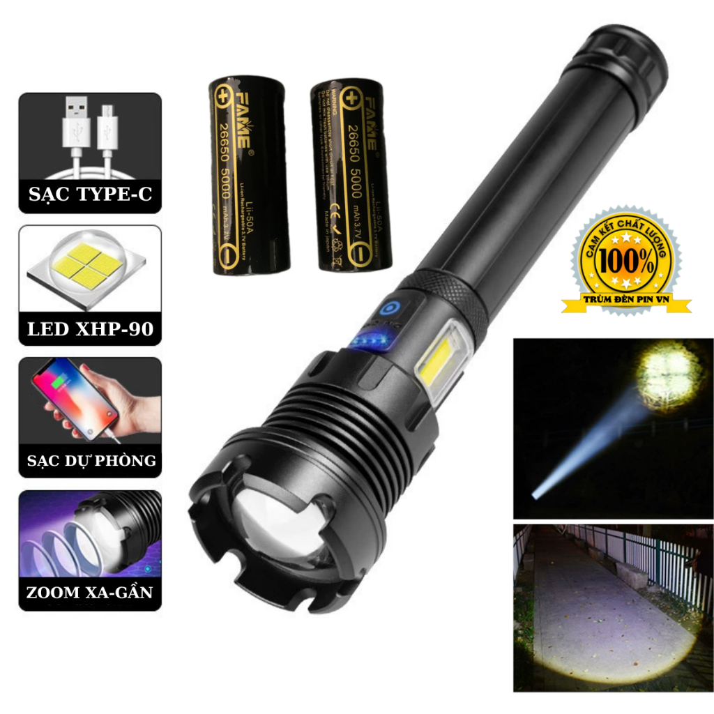 Đèn Pin Cầm Tay Siêu Sáng XML P10 Plus Xài 2 Pin 26650, Chip Led Xhp90 ...