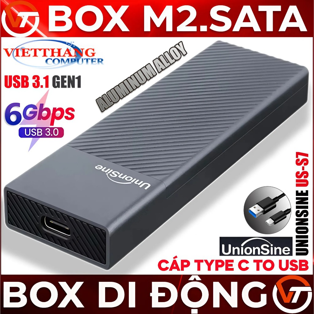 Box SSD M2.SATA Unionsine 6Gbps USB 3.1 Giao thức M2.SATA ( Không hỗ ...