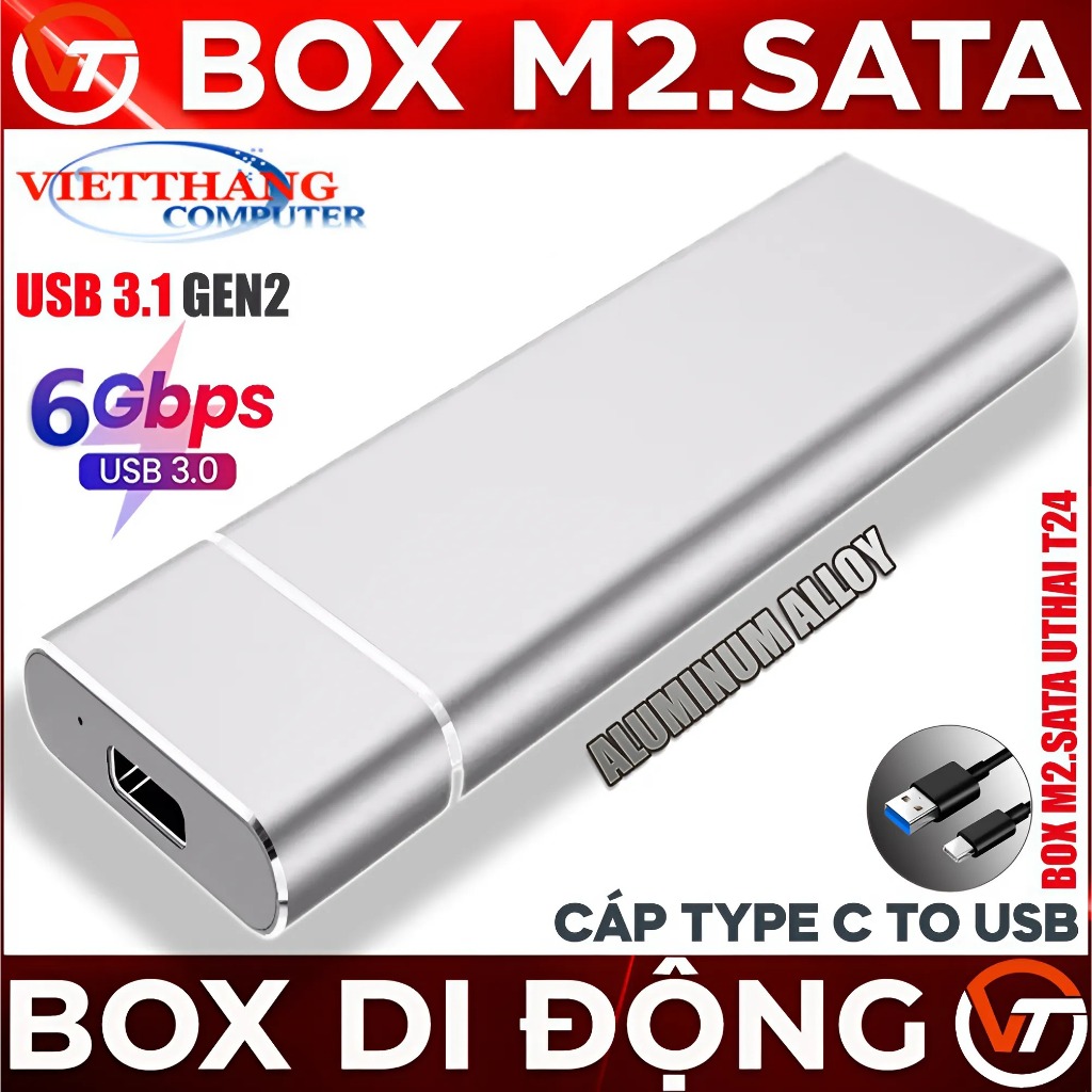 Box SSD M2.SATA 6Gbps USB3.1 Hỗ trợ chuẩn 2242 2260 2280 Màu Trắng Bạc ...