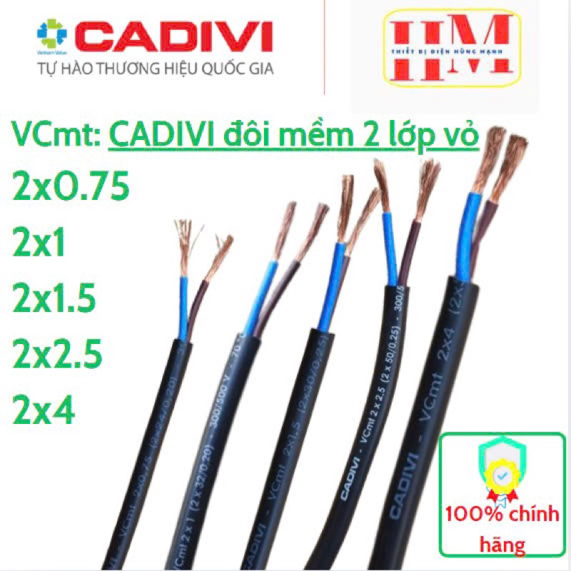 (giá 10 mét) Dây điện Cadivi đôi mềm tròn VCMT 2X0.75, 2X1.5, 2X2.5, 2X4 2 lớp vỏ bọc đen ...
