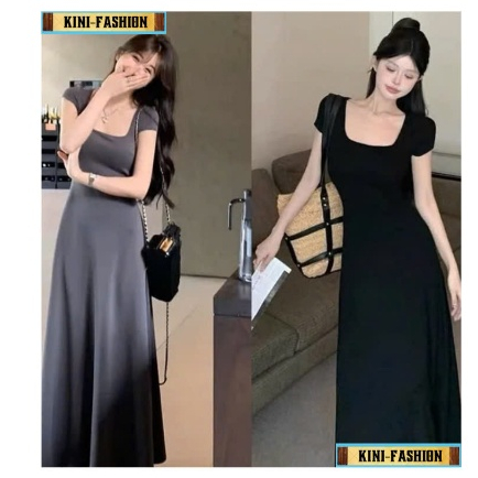 Đầm maxi cổ vuông tay ngắn nữ, đầm body dáng dài kini-fashion chất thun ...
