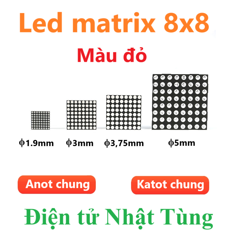 Led matrix 8x8 màu ĐỎ các loại 788 / 1088 / 1588 / 2088 ANOT và KATOT ...