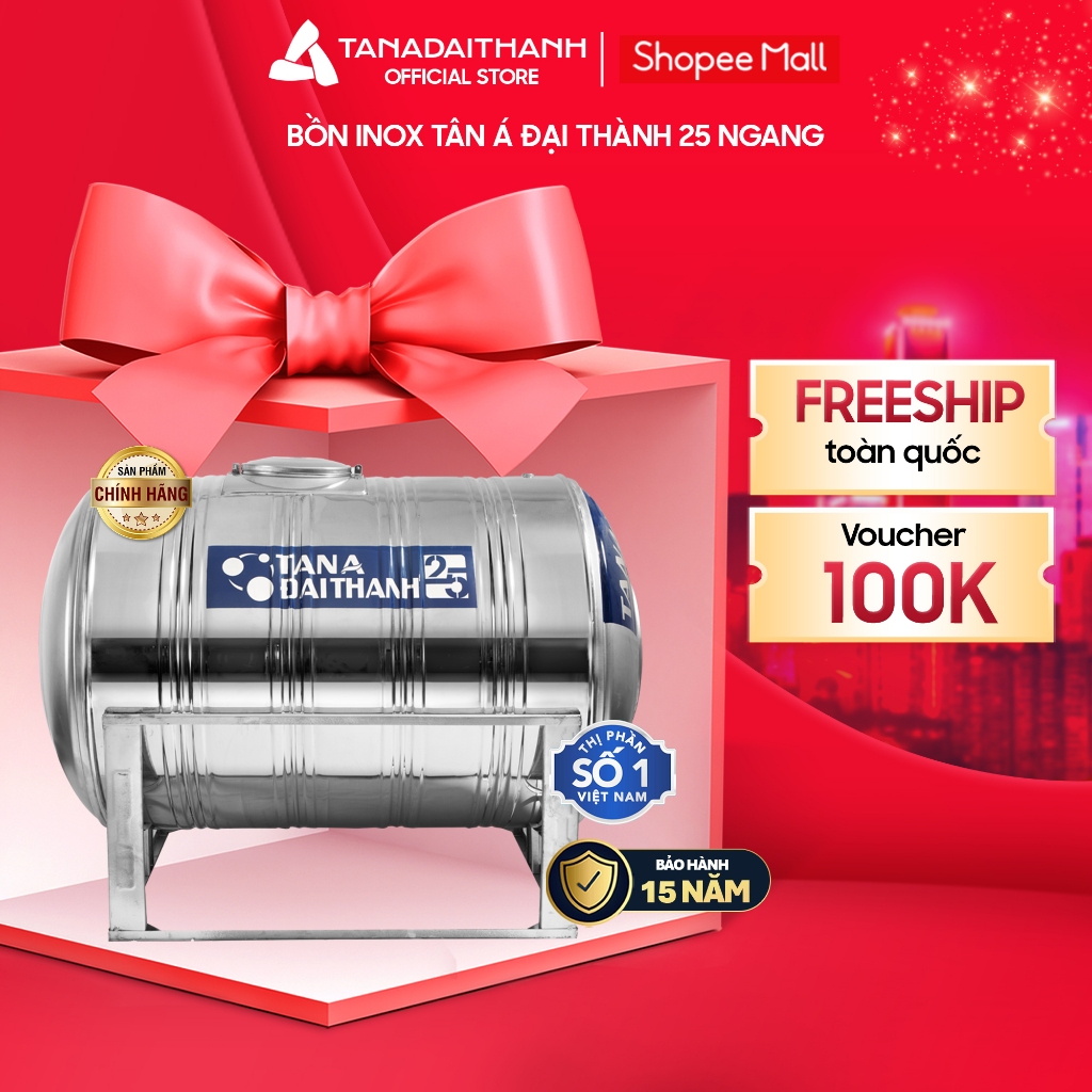 Bồn nước inox Tân Á Đại Thành 25 Ngang 1000L 1500L 2000L Chính hãng, Chỉ bán khu vực miền Bắc ...
