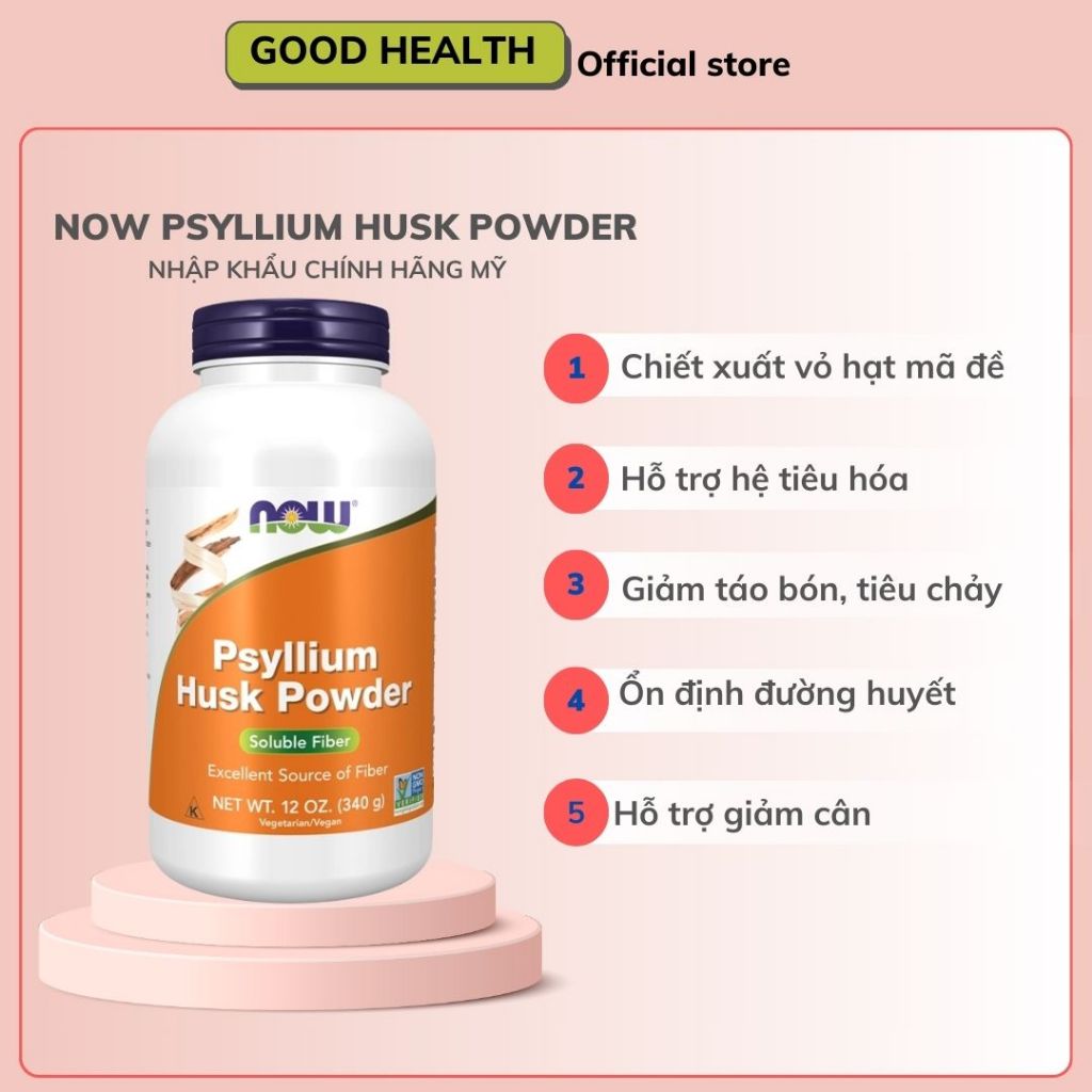 Now Psyllium Husk Powder, 340 Grams - Bột bổ sung chất xơ tự nhiên hỗ ...