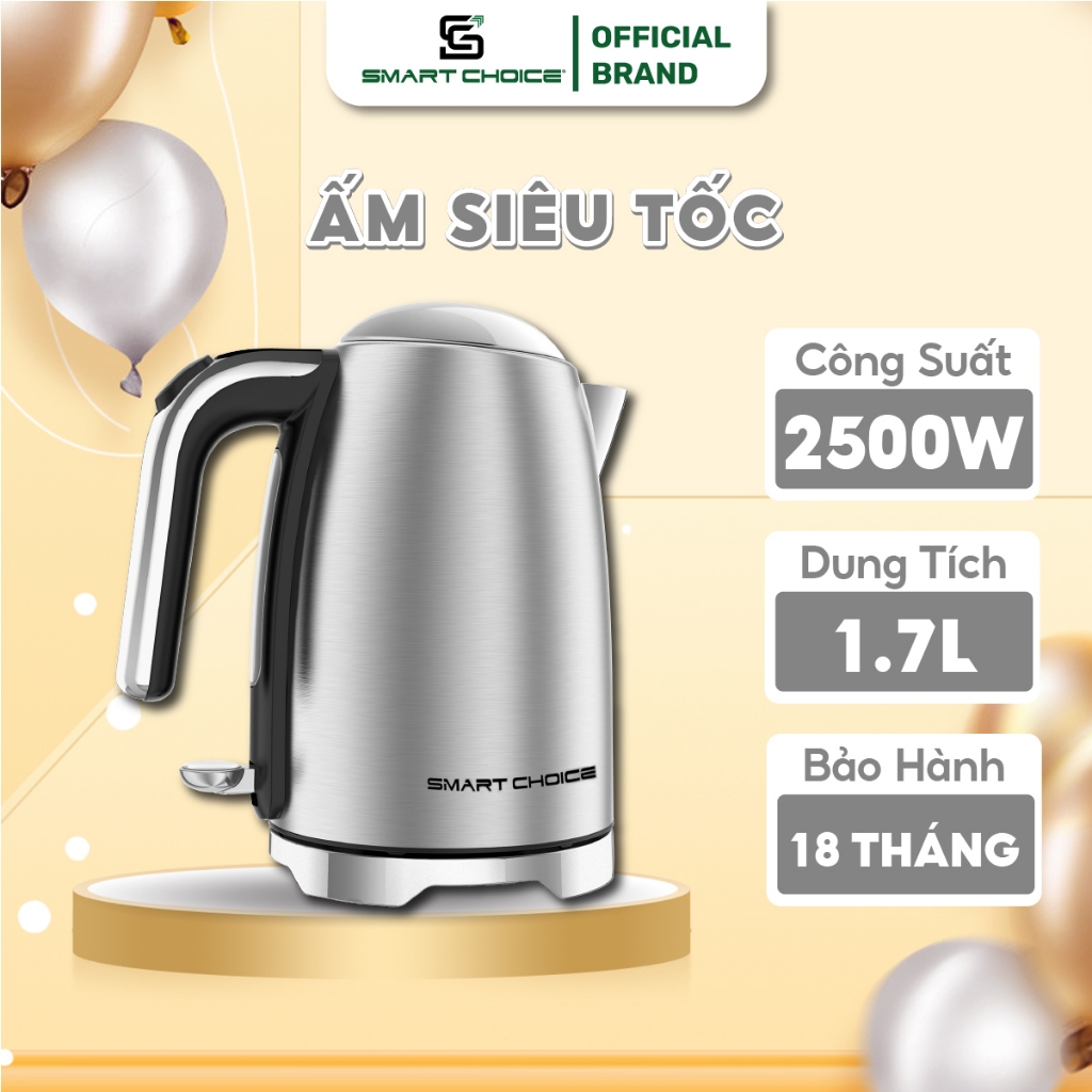 Ấm Siêu Tốc Inox 304 1.7L SMARTCHOICE SCG-K002 Bộ Chỉnh Nhiệt STRIX UK ...