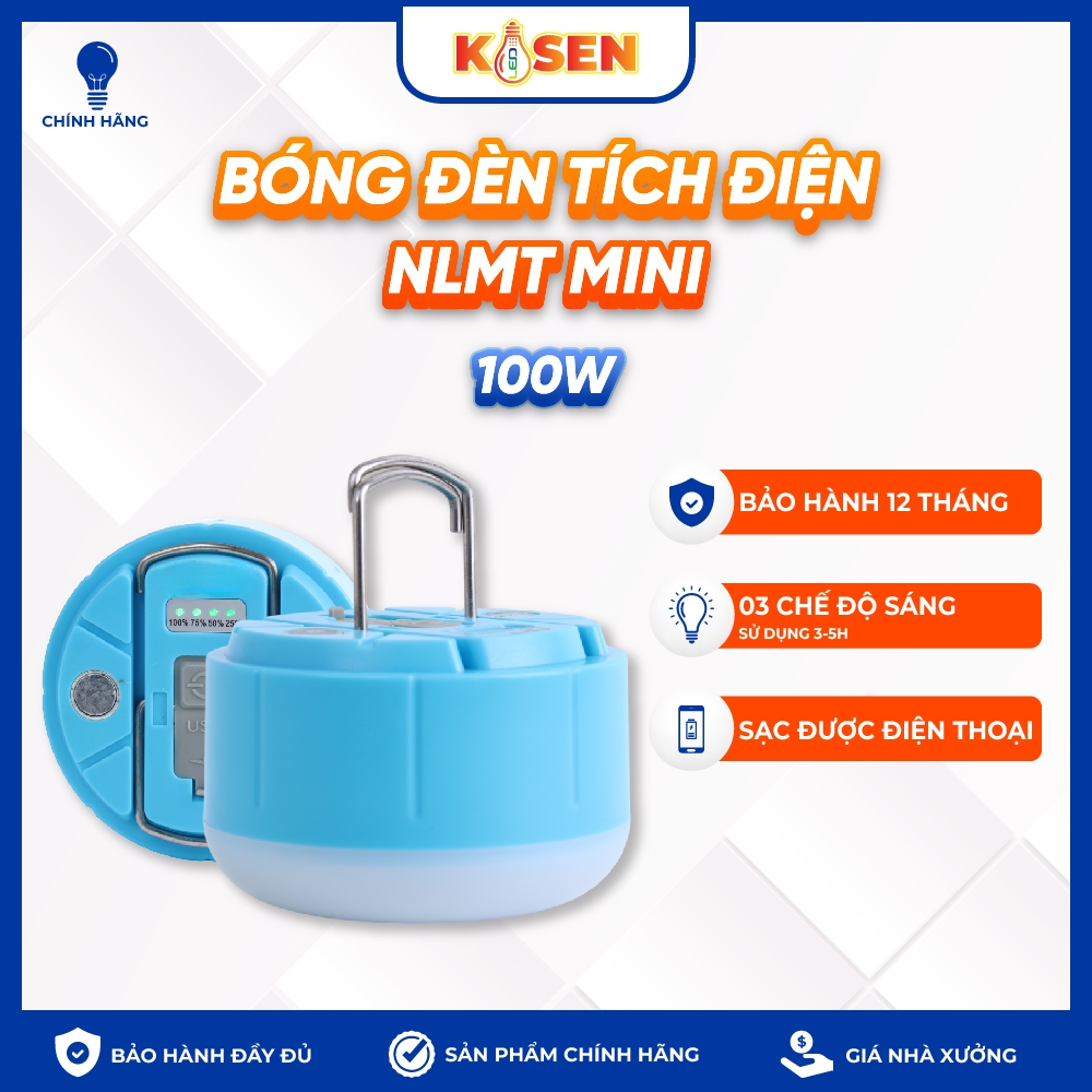 Bóng Đèn Tích Điện NLMT Mini 100W – 3 Chế Độ Sáng, Móc Treo Tiện Lợi, Đèn LED Kosen-[CDE54 ...