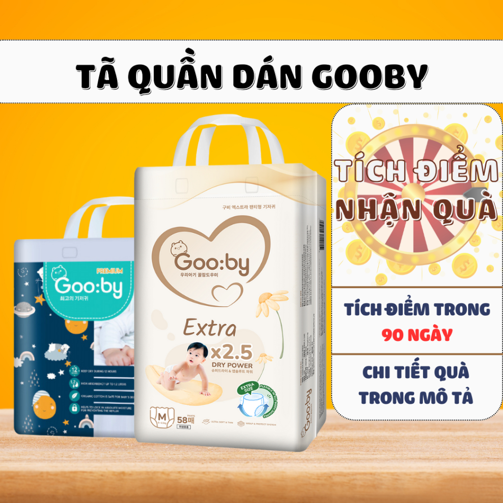 [Kèm Quà] Tã/bỉm quần dán Gooby ngày-đêm chống tràn hiệu quả đủ size M46/L56/XL52/XXL48 cho bé ...