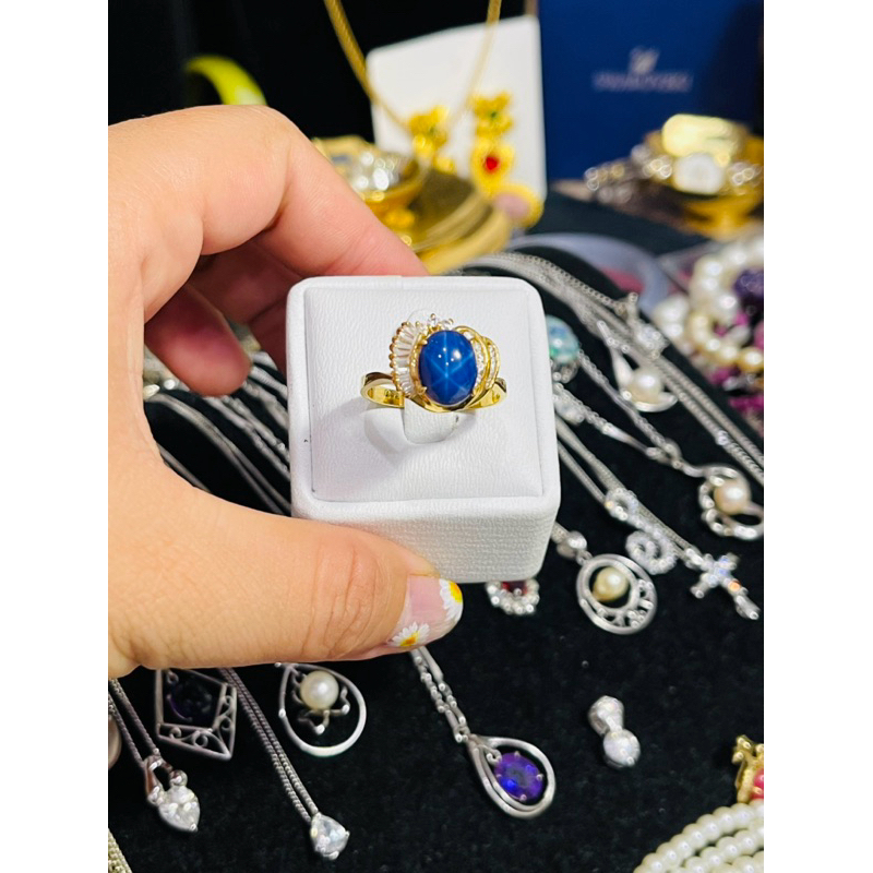 ⚡️Nhẫn Ru.by sao xanh khung mạ vàng 18k ni tay 9 hàng si Nhật | Shopee Việt Nam