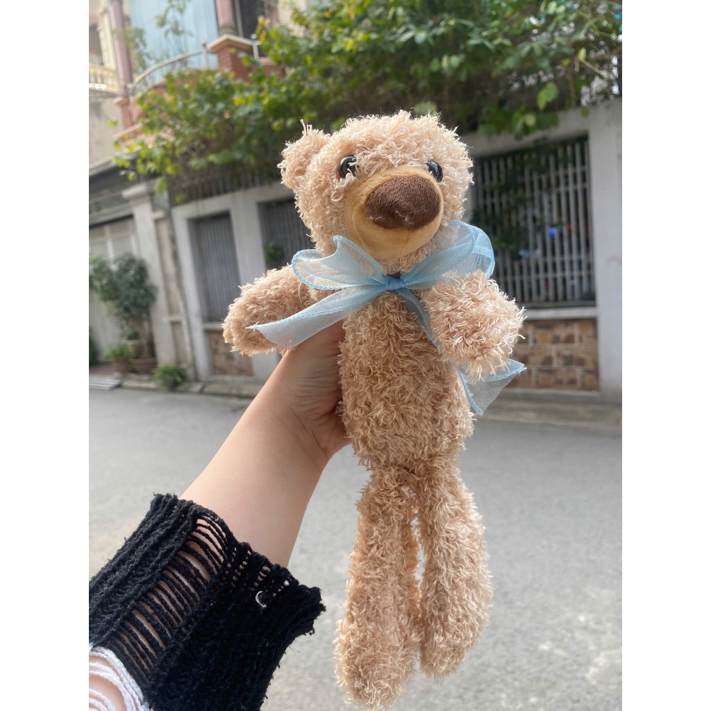 Gấu nâu Teddy size lớn 30cm đeo nơ voan mềm mại trang trí balo, túi ...
