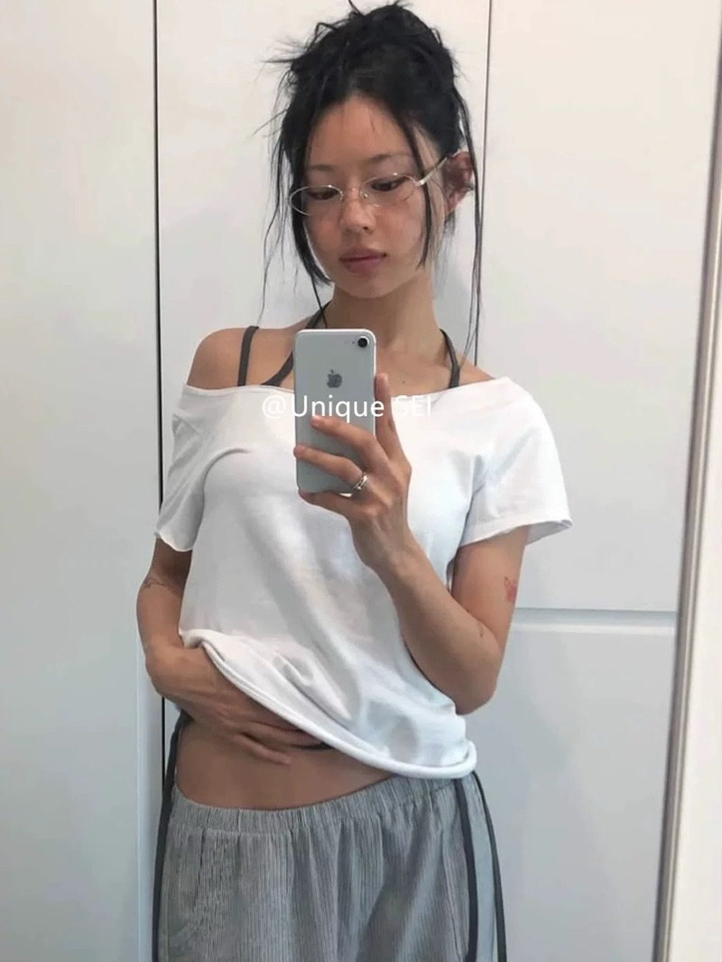 [Sẵn cộc tay trắng size S, nâu size M,L] set áo dây và áo cộc tay trễ vai phong cách y2k ...