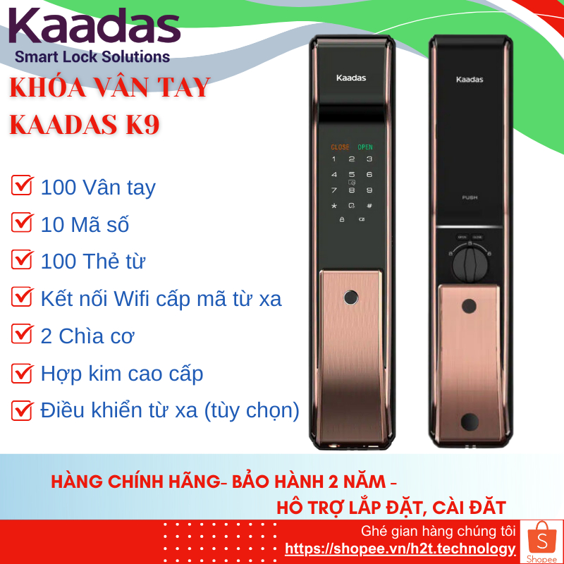 Khóa cửa vân tay Kaadas K9, mở khóa vân tay, mã số, thẻ từ, kết nối WiFi, điều khiển từ xa ...