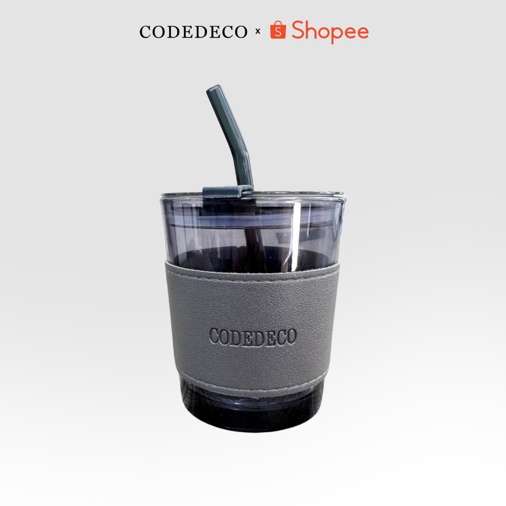 [ HB ] Cốc thủy tinh CODEDECO 350ml - có ống hút và bao da đi kèm ...
