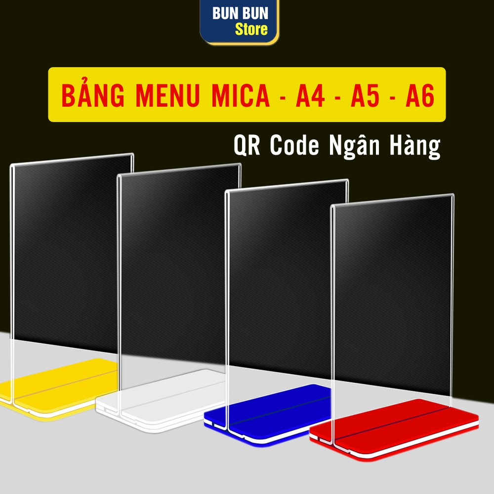 Combo 2 Bảng Mica A6, , A5, A4...Bảng QR để bàn trong suốt 2 mặt, Đế ...