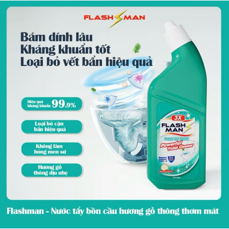 [01 Chai] Nước Tẩy Bồn Cầu Flashman 500ml, Khử Mùi - Khử Khuẩn Hương Gỗ Thông | Shopee Việt Nam