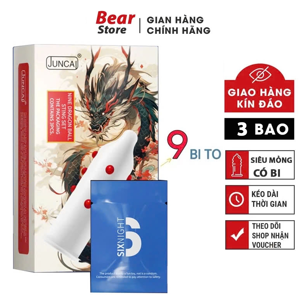 Bao cao su bi JUNCAI SIXNIGHT 9 bi lớn hộp 3 cái kéo dài quan hệ ...