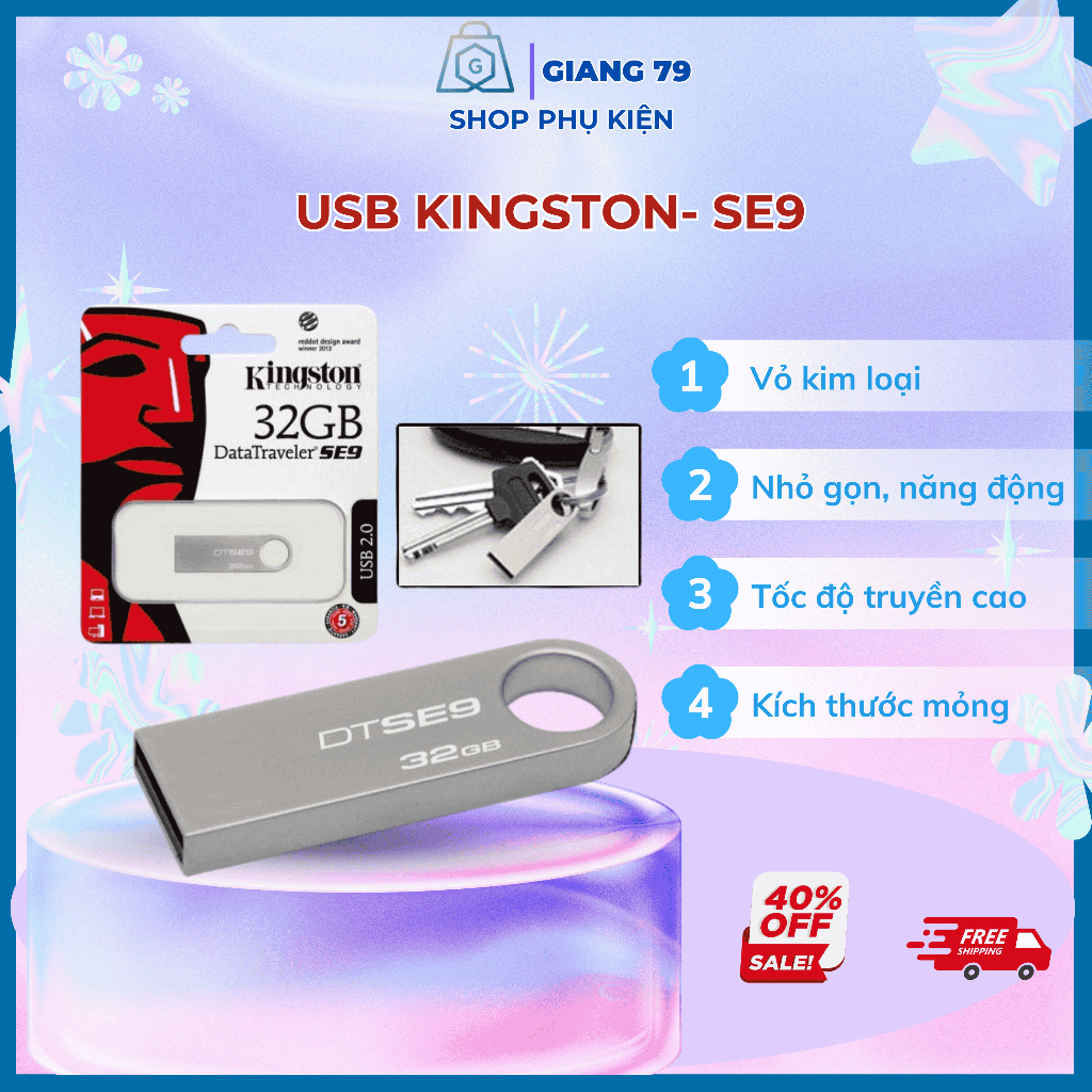 USB Kingston SE9 siêu mỏng/Chất lượng cao/ vỏ Kim Loại 8GB 16GB 32GB ...