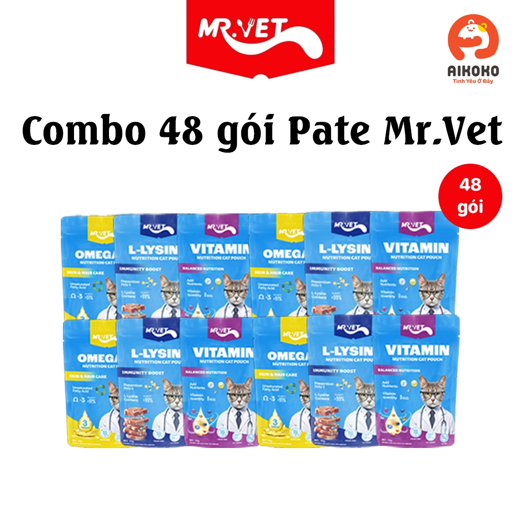 COMBO 】48 gói Pate Mr.Vet 70gram - Bổ sung Omega-3, Vitamins, L-Lysine ...