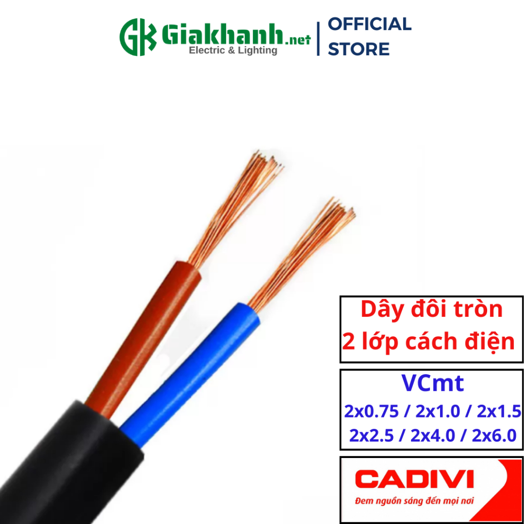 [bán theo mét] Dây Điện Đôi Mềm Tròn, 2 Lớp Cách Điện Cadivi VCmt 2x0.75, 2x1.0, 2x1.5, 2x2.5 ...