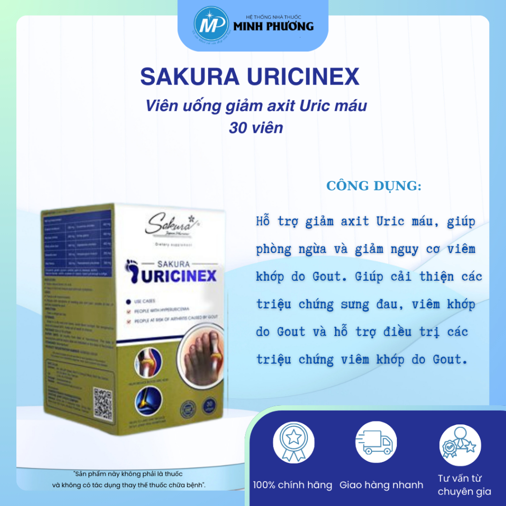 [CHÍNH HÃNG] Viên uống Sakura Uricinex hạ Acid Uric máu , người nguy cơ ...