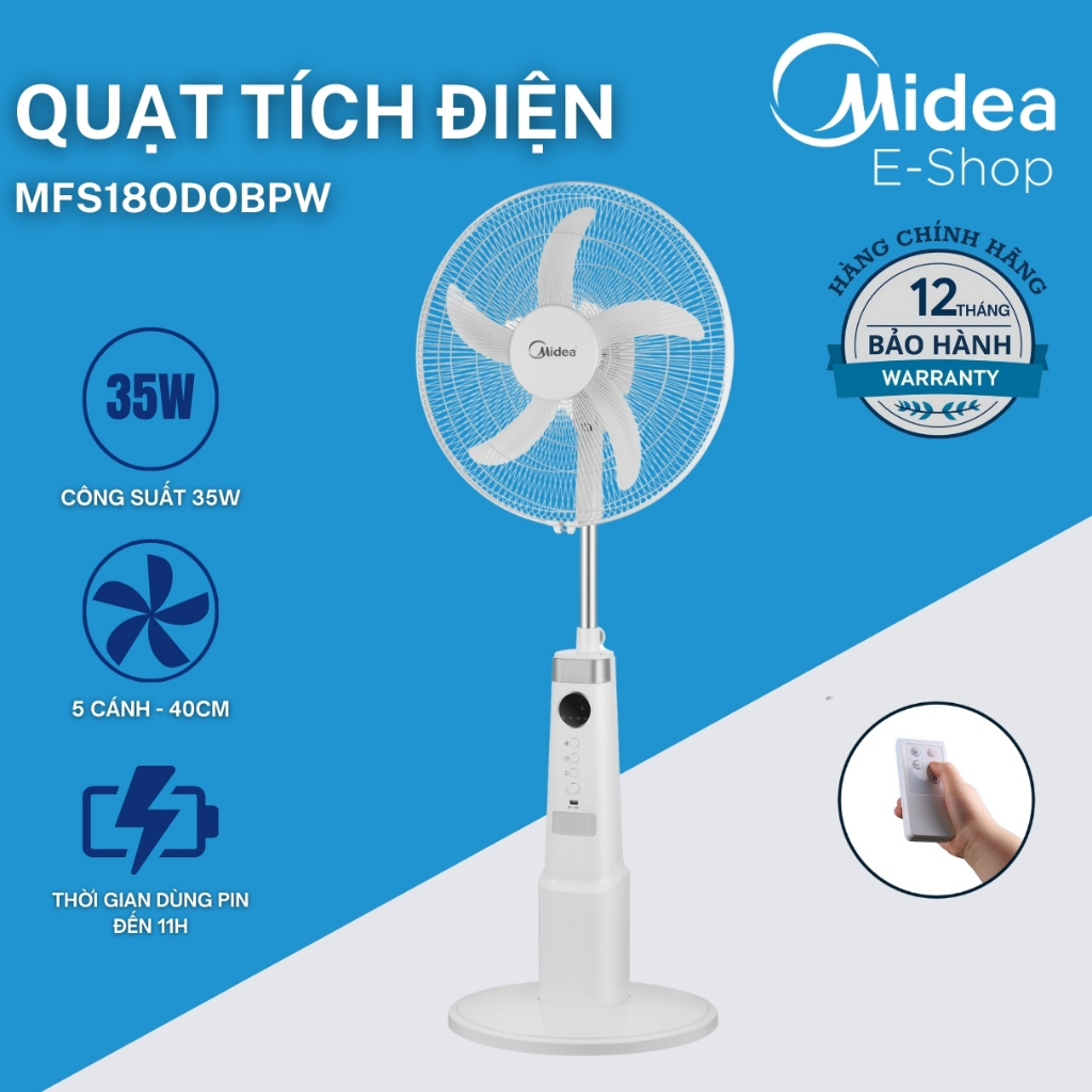 Quạt Đứng, Quạt Tích Điện Midea FS45-23MRD (Quạt Cây Động Cơ DC ...