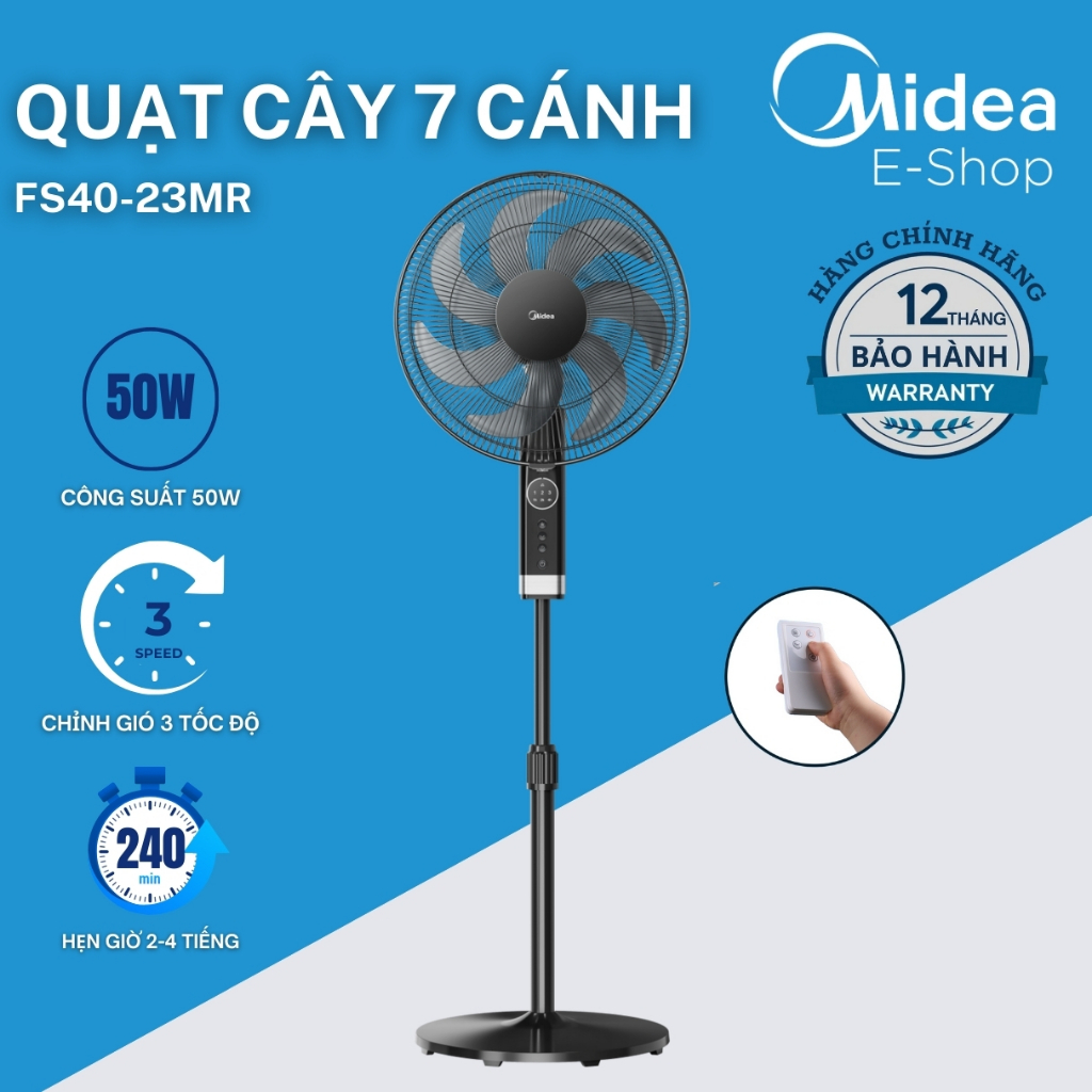 Quạt Cây 7 Cánh Midea FS40-23MT / FS40-23MR | Quạt Đứng Midea Công Suất 50W, 3 Tốc Độ Gió, Có ...