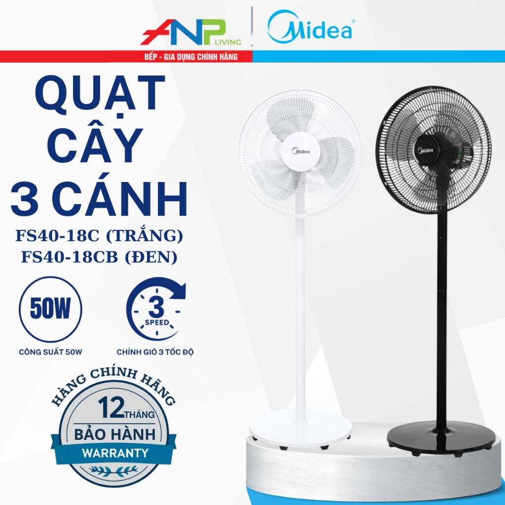 Quạt Đứng 3 Cánh Midea FS40-18C / FS40-18CB (Công Suất 50W, Chỉnh Gió 3 Tốc Độ) | Shopee Việt Nam
