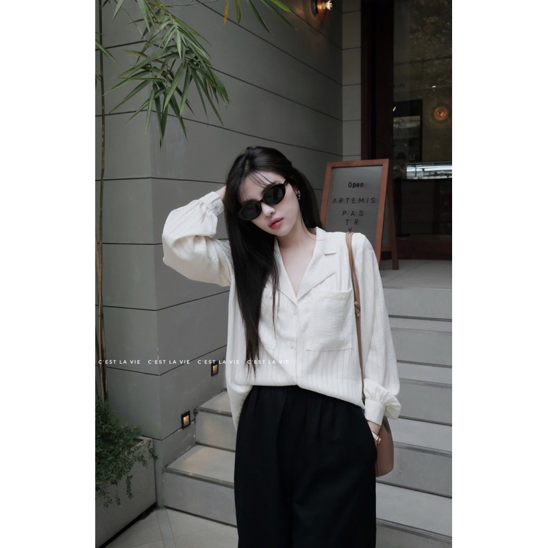 Áo sơ mi trắng túi hộp dài tay Thiết kế - C'est lavie | Shopee Việt Nam
