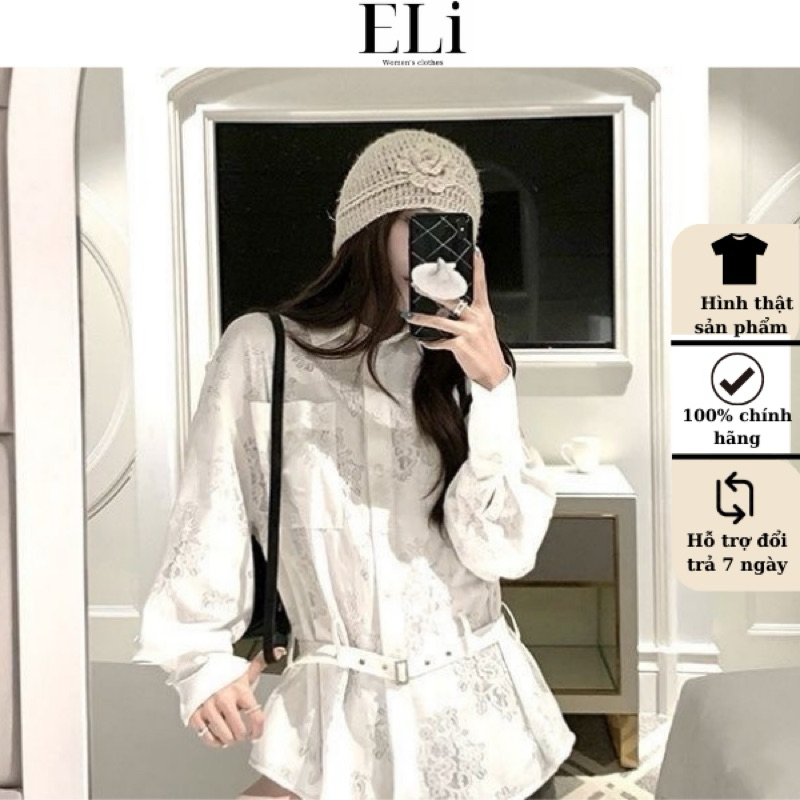 Áo ren ELI Quảng L1 tay dài đai lưng sang chảnh tiểu thư kiểu nữ đang hot sơ mi thanh lịch A08 ...