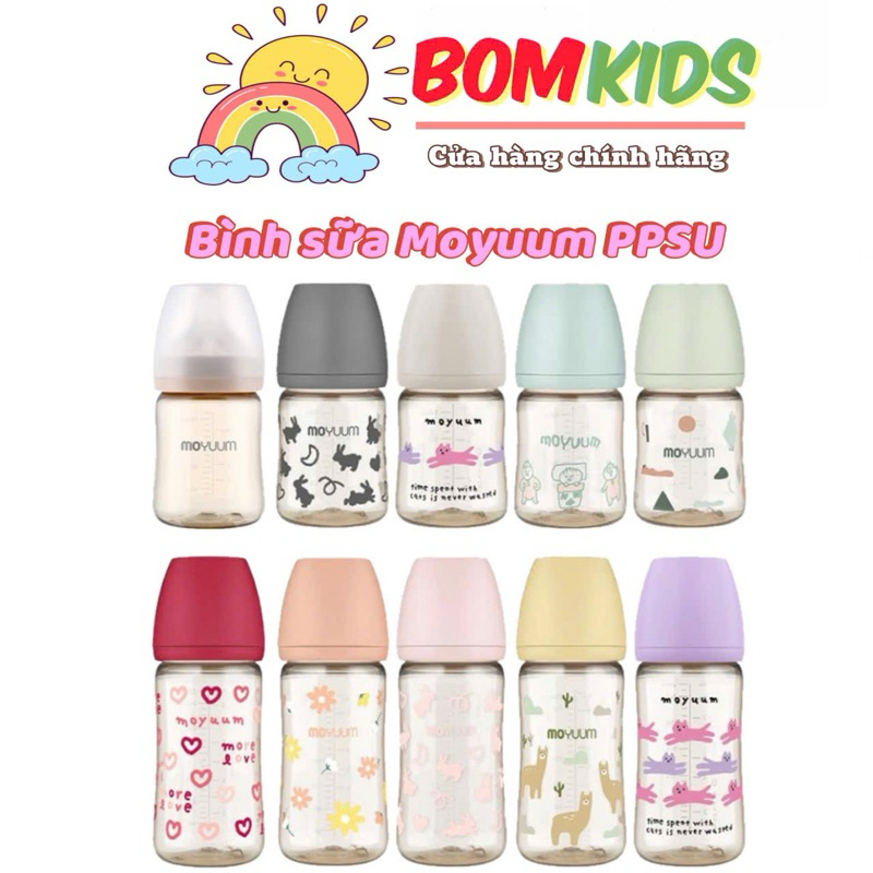 Bình sữa Moyuum Hàn Quốc họa tiết Size 170ml và 270ml nhựa Ppsu núm mềm, có tem chống hàng giả ...