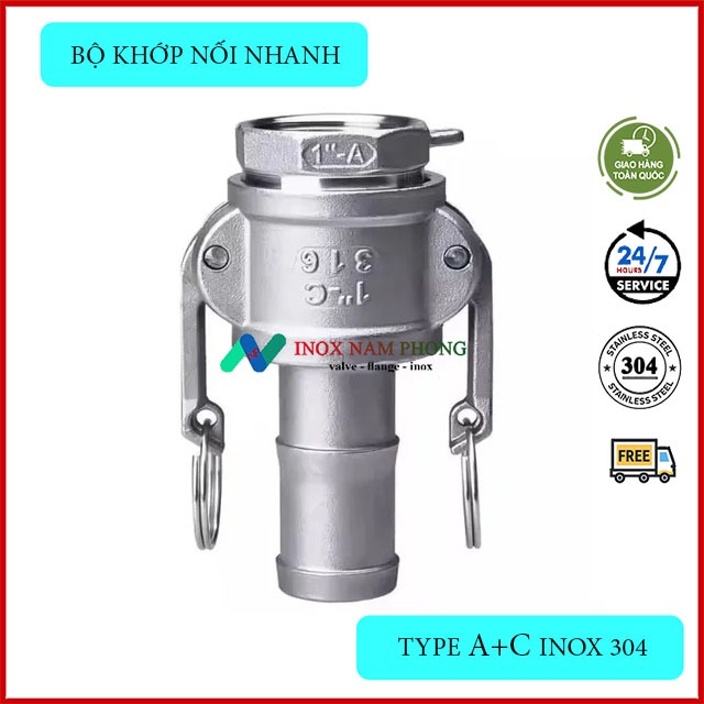 Bộ khớp nối nhanh inox type A+C inox 304, bộ nối nhanh camlock ss304 | Shopee Việt Nam