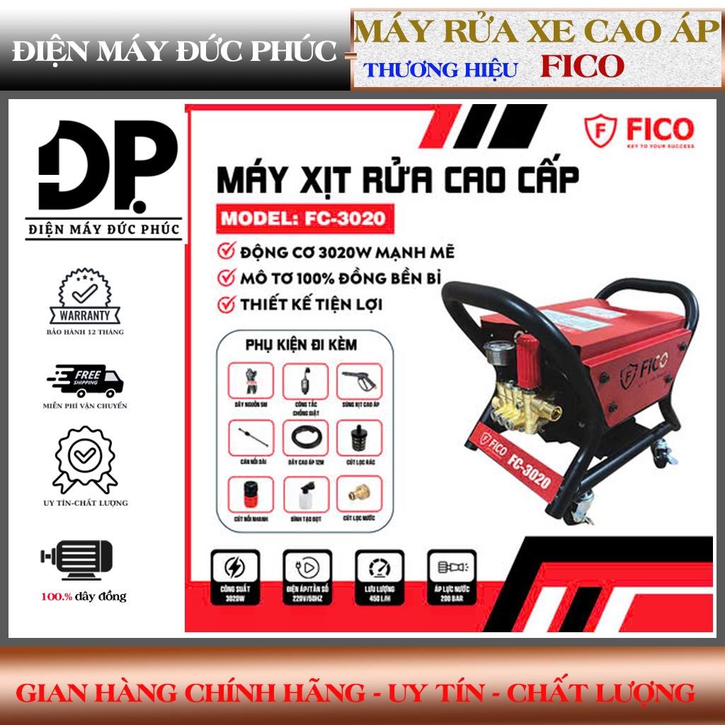 Máy xịt rửa xe Chỉnh Áp CAO CẤP FICO FC 3020 - Có CB chống giật - motor ...